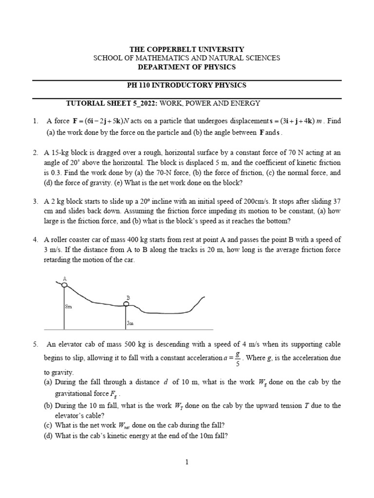 2022 - Tutorial - 5 - Work - Energy - Power | PDF | Science & Mathematics | Technology & Engineering