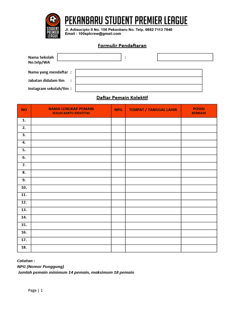 Formulir Pendaftaran SPL 2024 | PDF