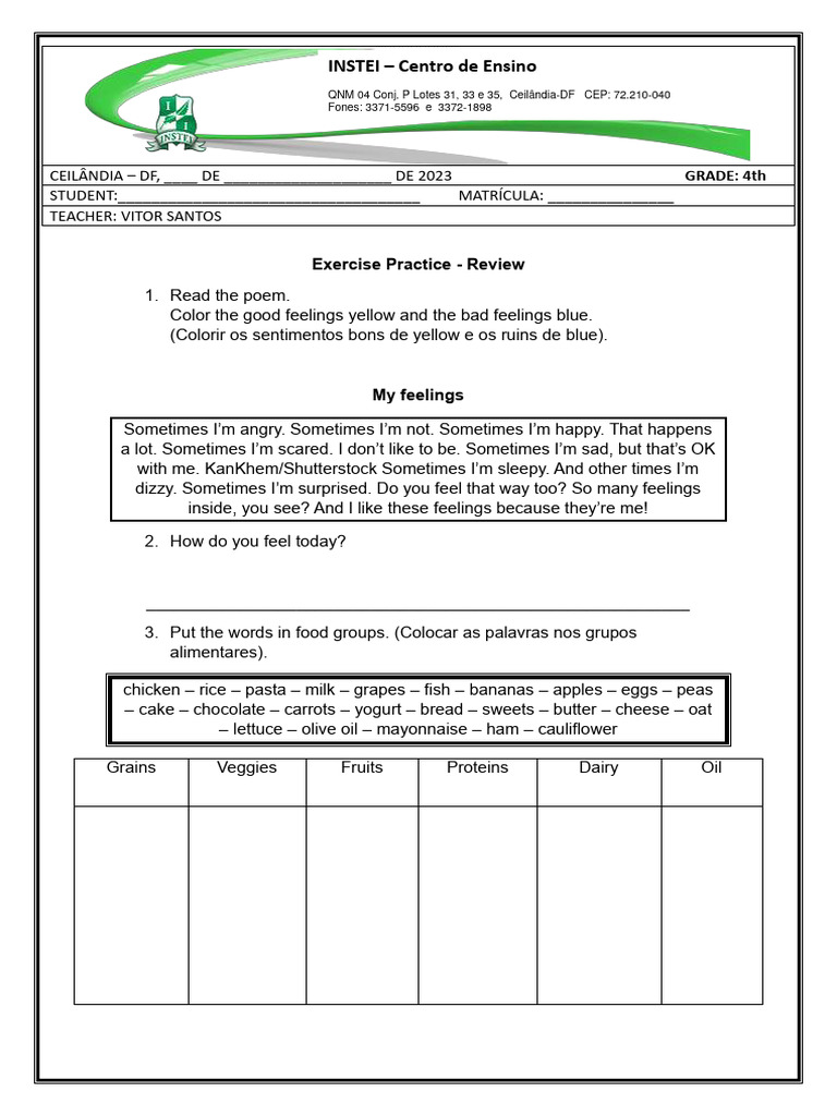 Feelings and Food Groups Activity | PDF | Western Cuisine | Eating ...