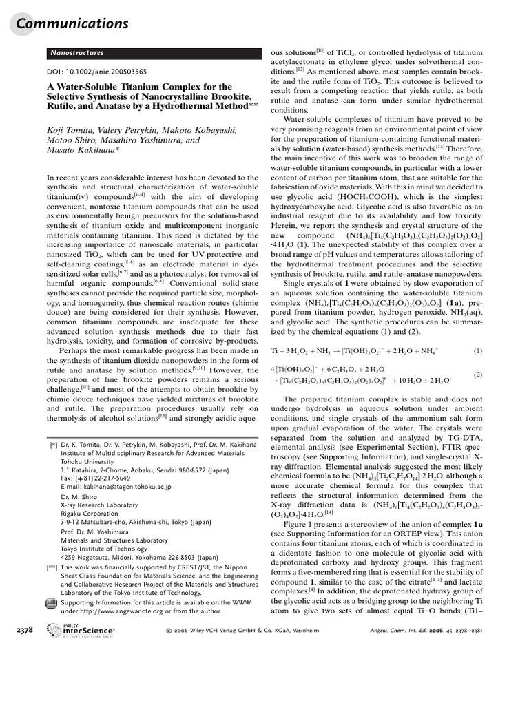 A Water Soluble Titanium Complex For The Selective Synthesis of ...