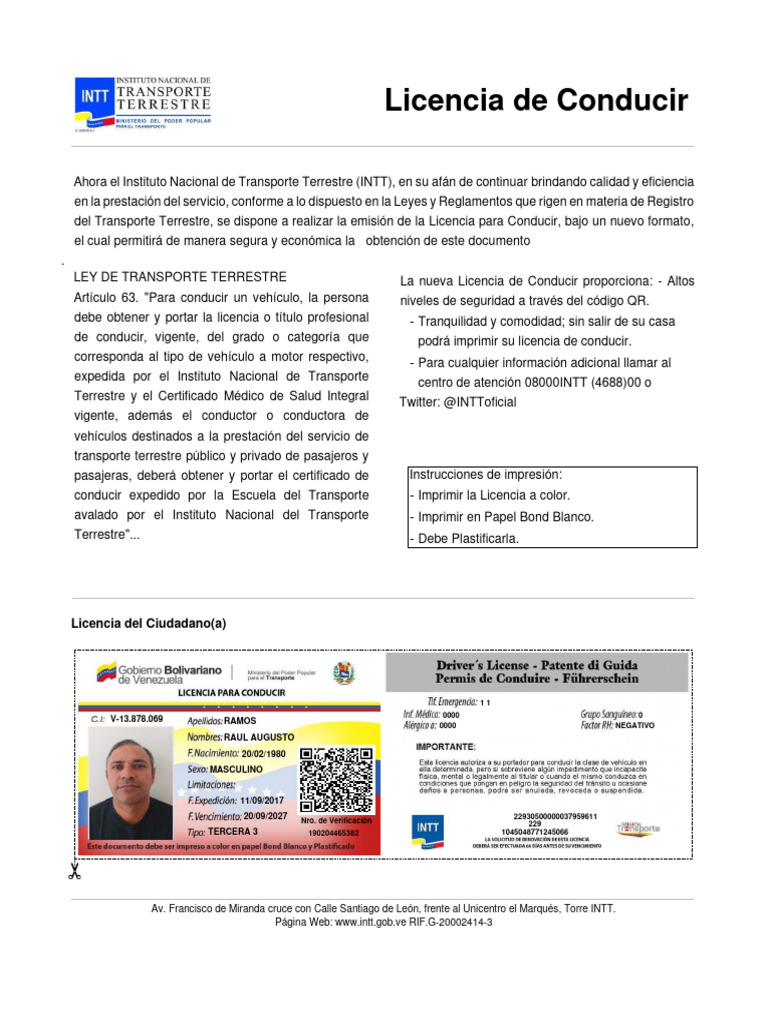 Licencia Venezol | PDF | Licencia de conducir | Transporte