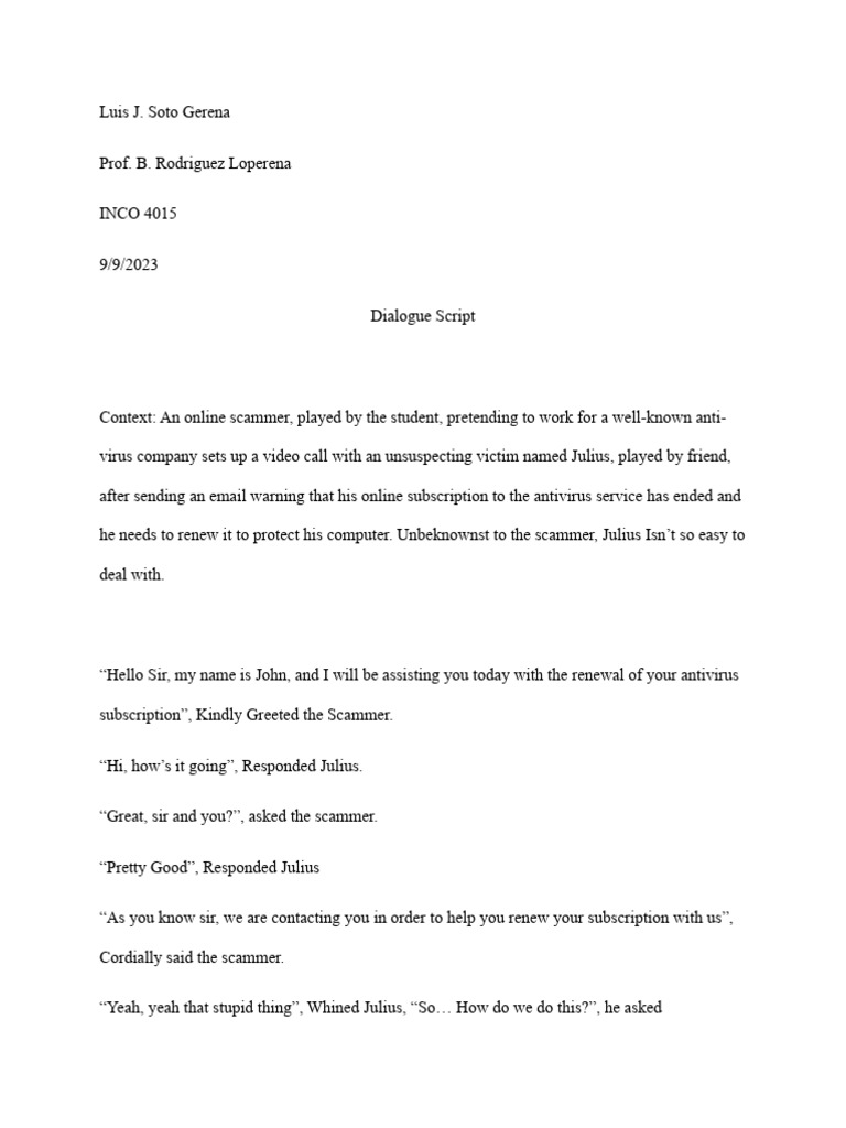 Dialouge Script | PDF