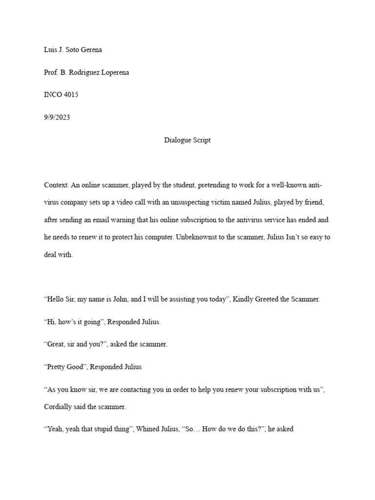 Dialogue Script (Revised) | PDF