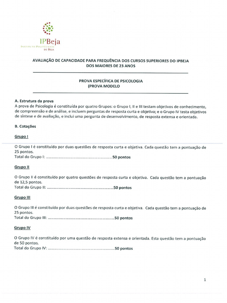 Prova Modelo - Psicologia - 2023 | PDF