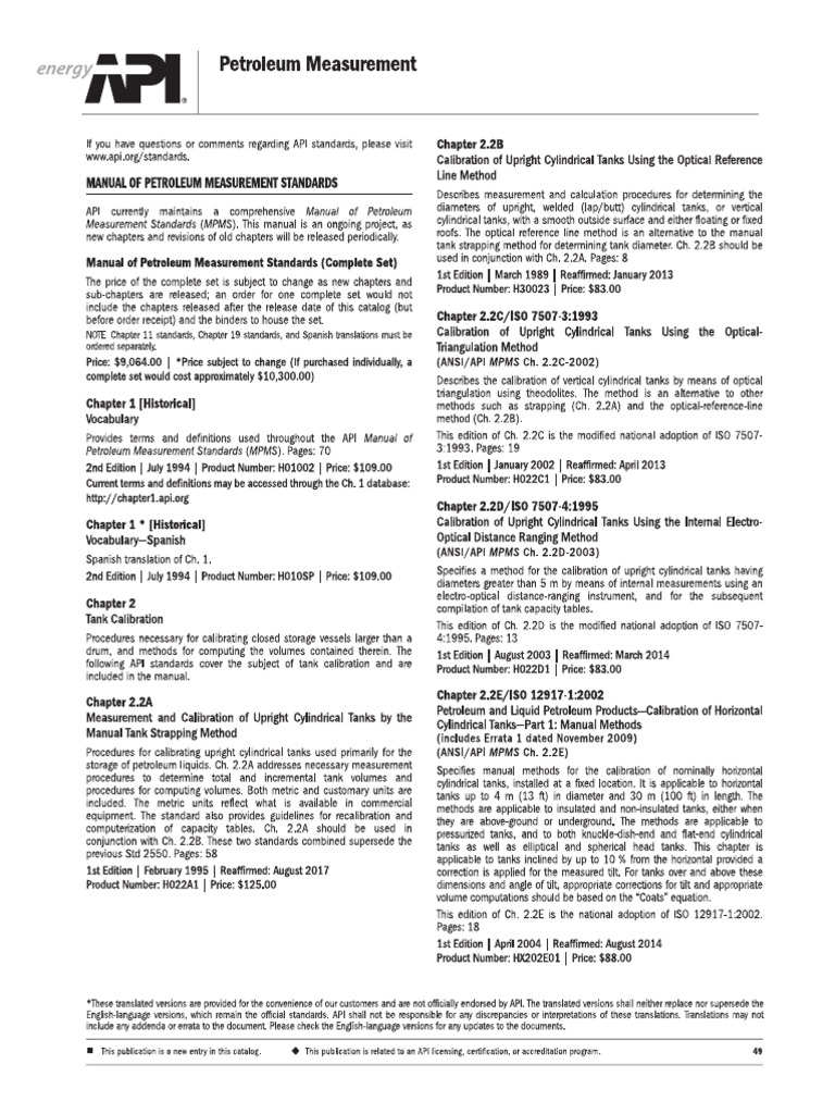 API Manual For Petroleum Measurement Stanards | PDF
