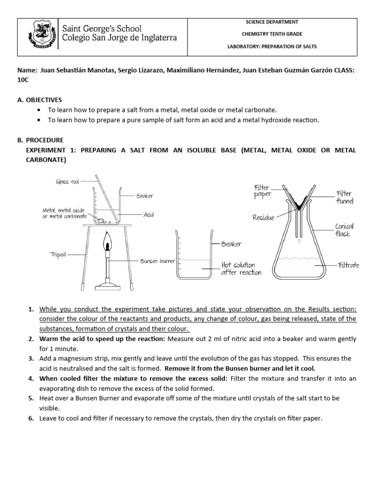 Laboratory Prepation of Salts 22 - 23 | PDF