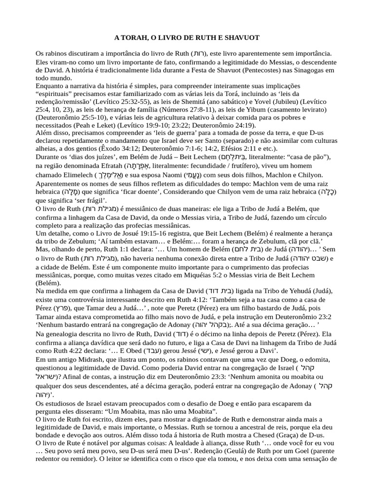 A Torah, o Livro de Ruth e Shavuot | PDF | Livro de Ruth | Salvação