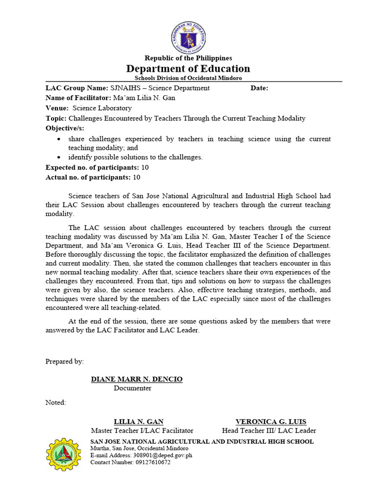 Narrative Report - Challenges Encountered | PDF | Wellness | Science ...