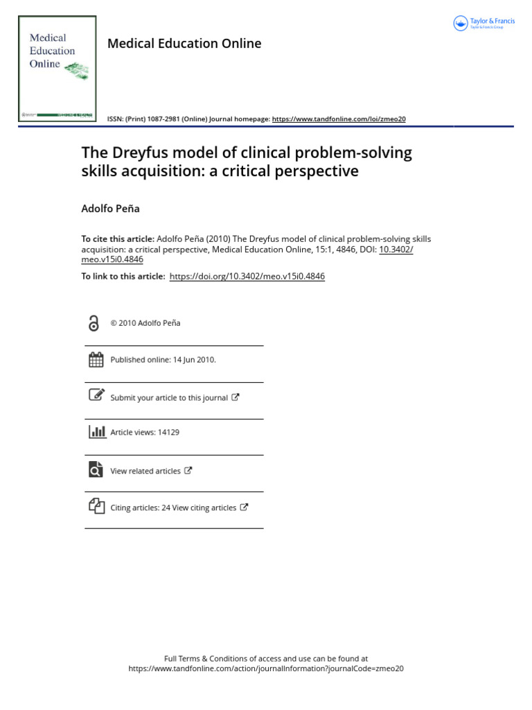 The Dreyfus Model of Clinical Problem Solving Skills Acquisition A ...