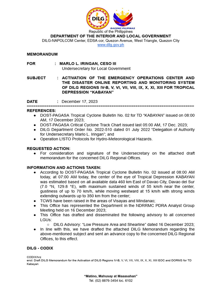 SGD MEMO ACTIVATION For Regions - and DORMS For TD KABAYAN | PDF ...