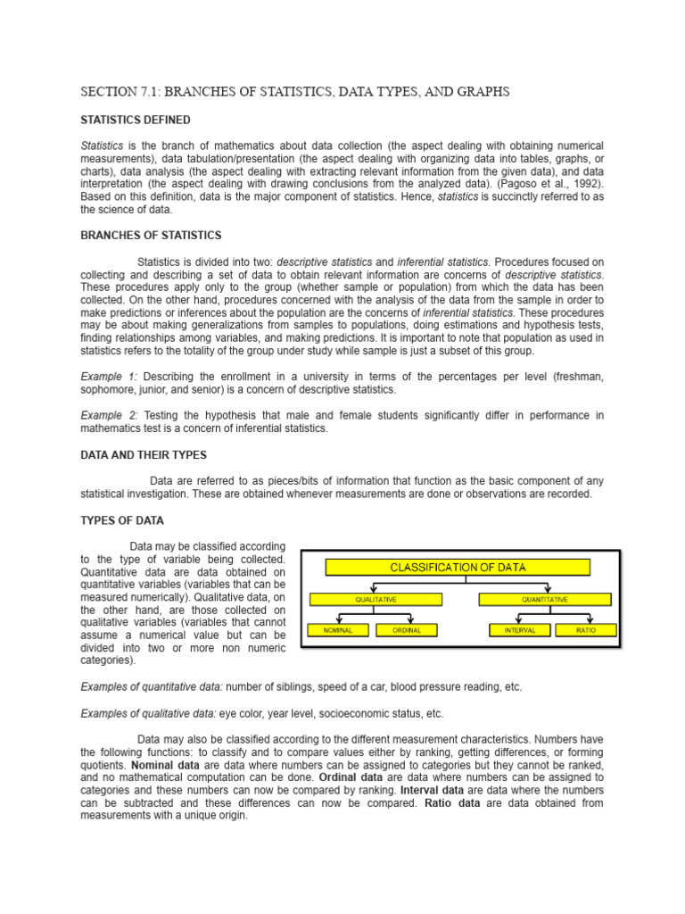 Branches of Statistics, Data Types, and Graphs | PDF | Statistics ...
