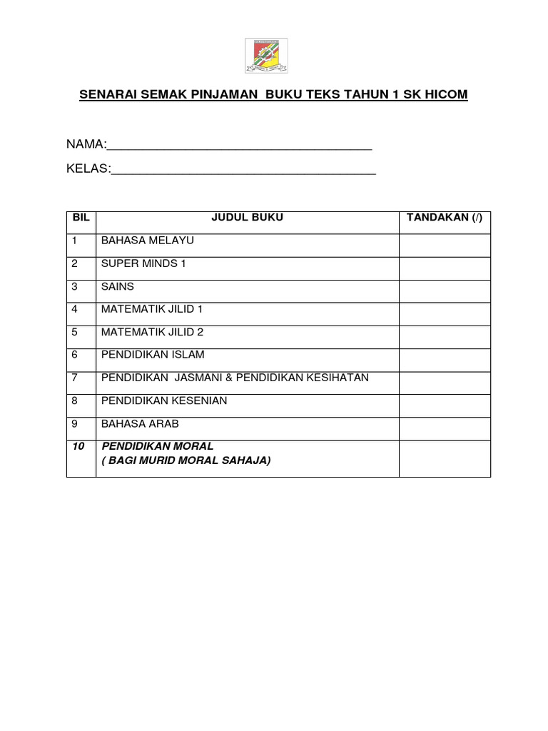 Senarai Buku Teks T1-T6 SKH 2024 | PDF