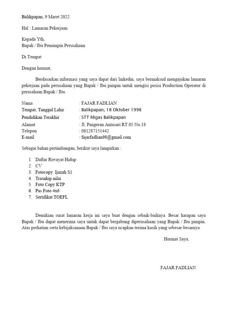 Berkas Lamaran | PDF