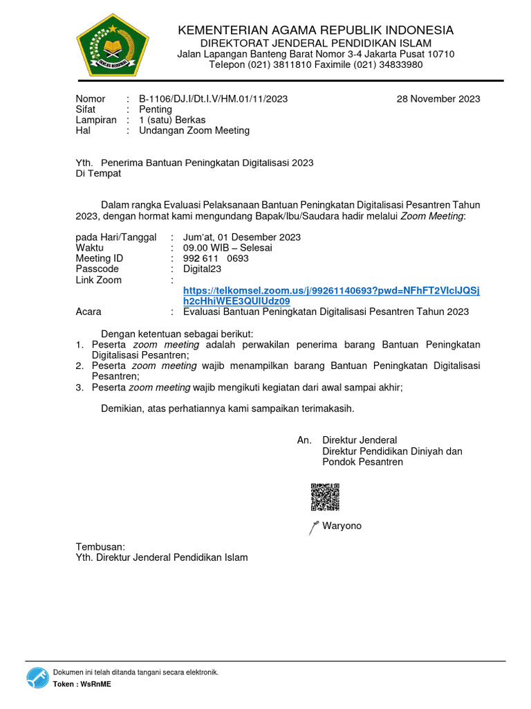 Surat Undangan Zoom Meeting - Evaluasi Pelaksanaan Bantuan Peningkatan ... Surat Undangan Zoom Meeting - Evaluasi Pelaksanaan Bantuan Peningkatan ...