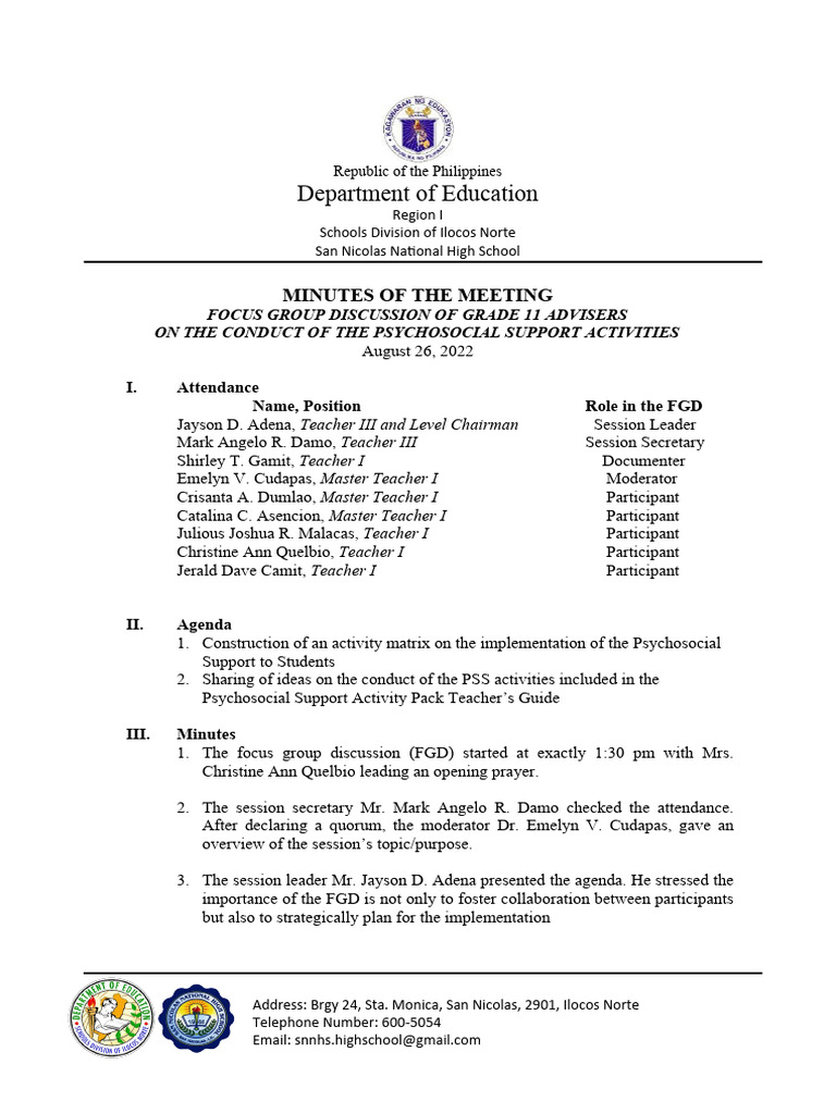 FGD Minutes of The Meeting | PDF | Cognitive Science | Behavior ...