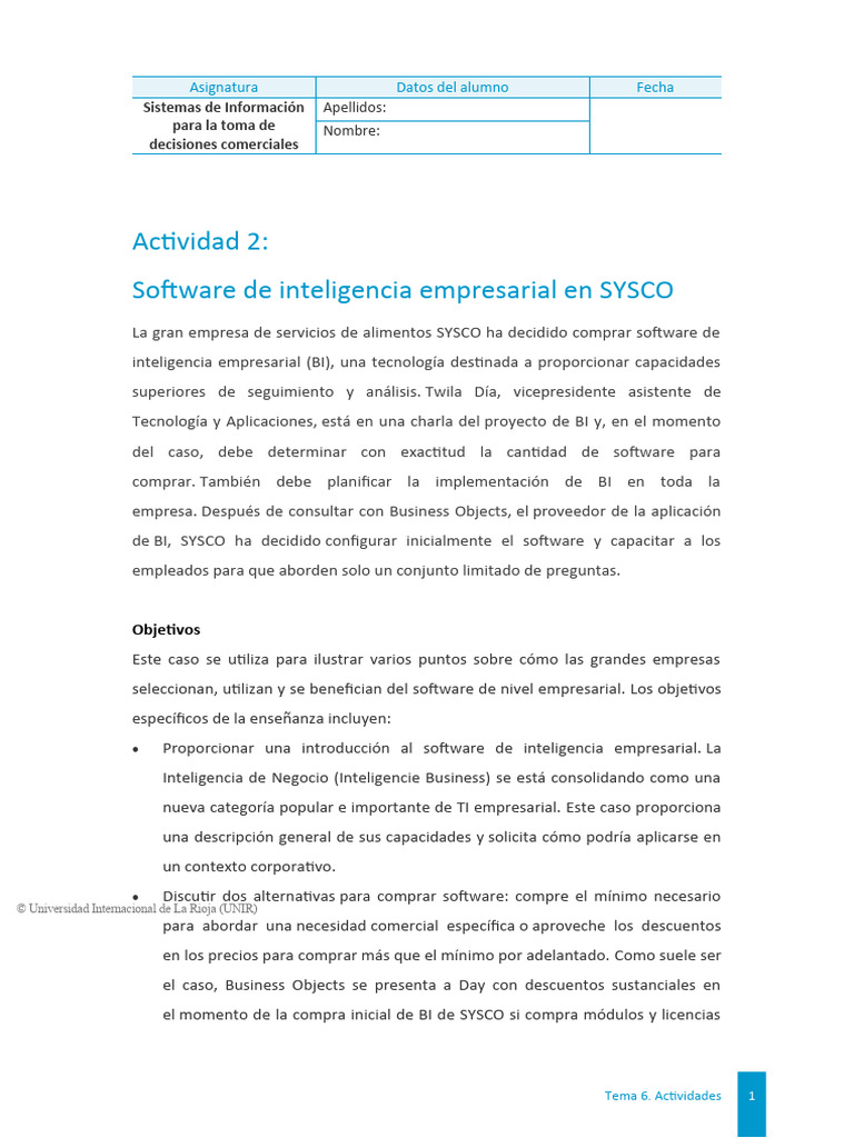 Implementación de BI en SYSCO | PDF | Inteligencia de negocios | Software