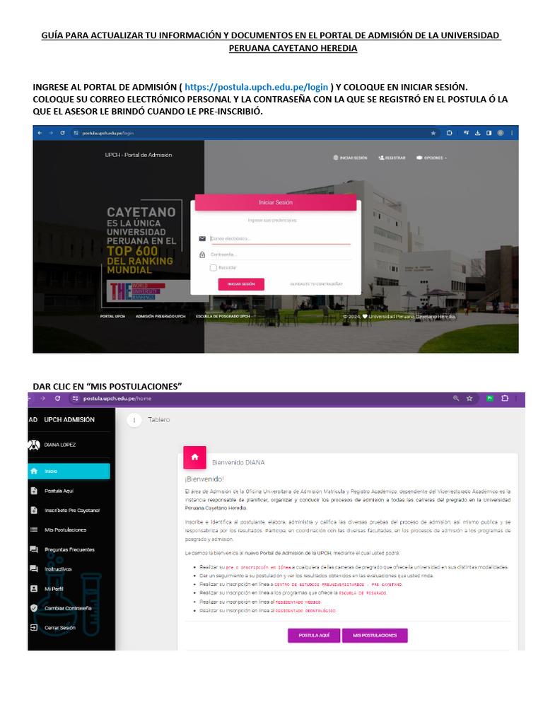 Actualización en Portal de Admisión UPCH | PDF