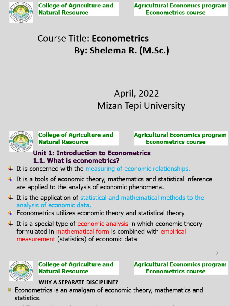 Econometrics MTU | PDF | Econometrics | Multicollinearity