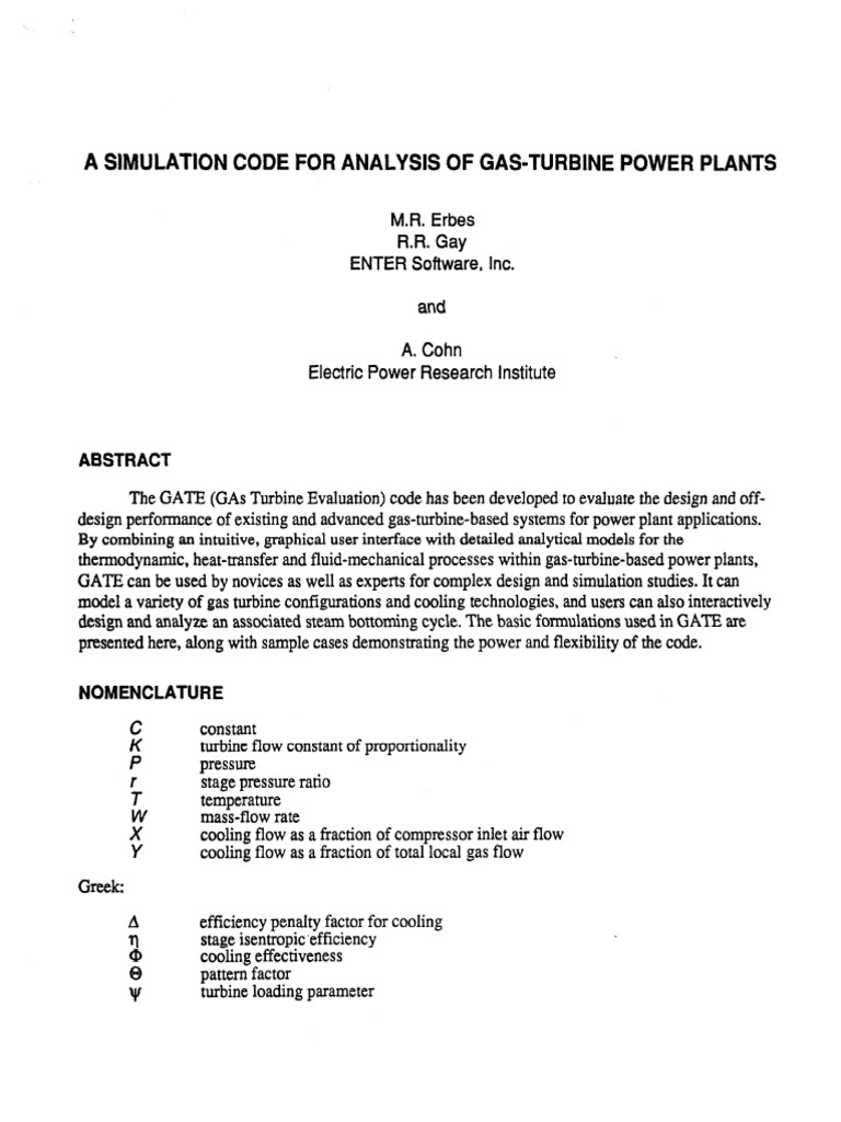A Simulation Code For The Analysis of Gas-Turbine Power Plants - ASME ...