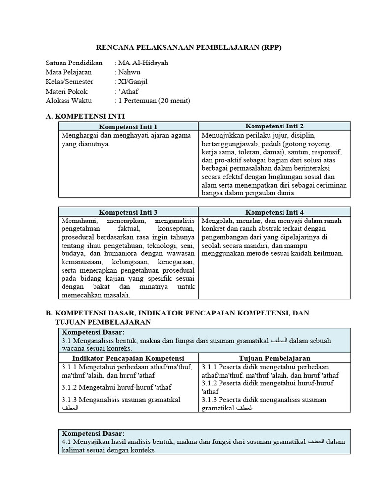 Rencana Pelaksanaan Pembelajaran Nahwu | PDF