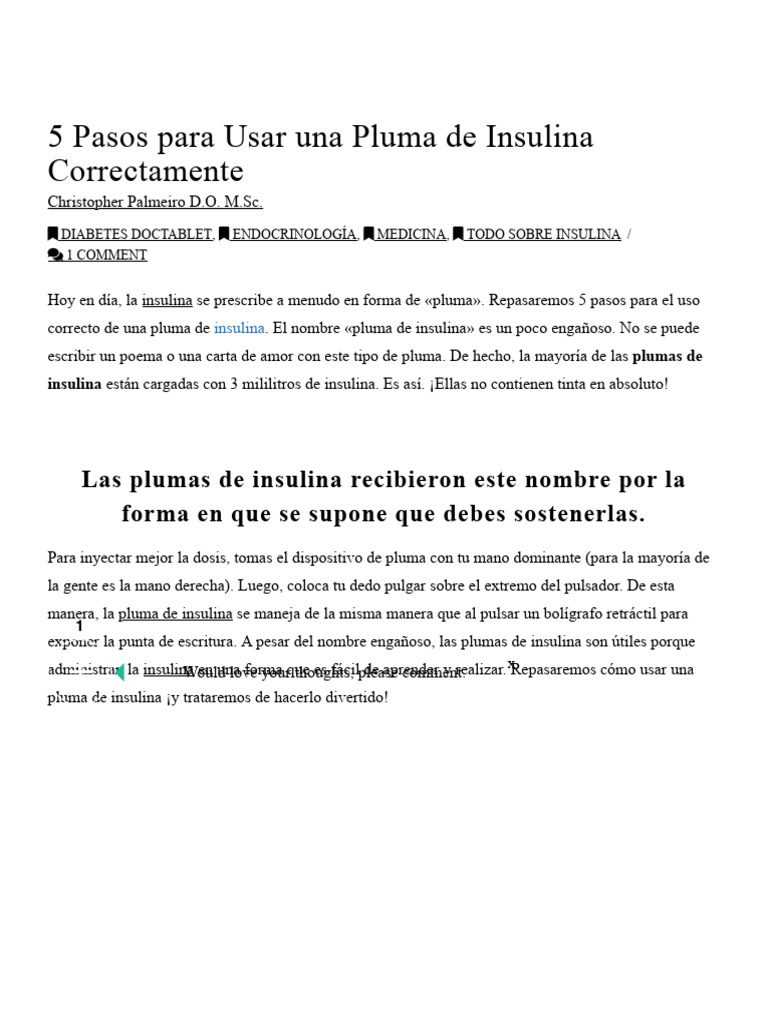 5 Pasos Para Usar Una Pluma De Insulina Ilustrad Pdf