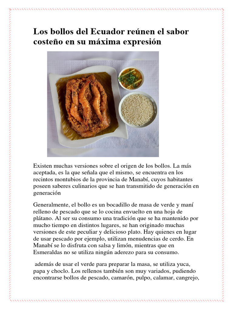 Origen y preparación del bollo ecuatoriano | PDF | Cocina, comidas y ...