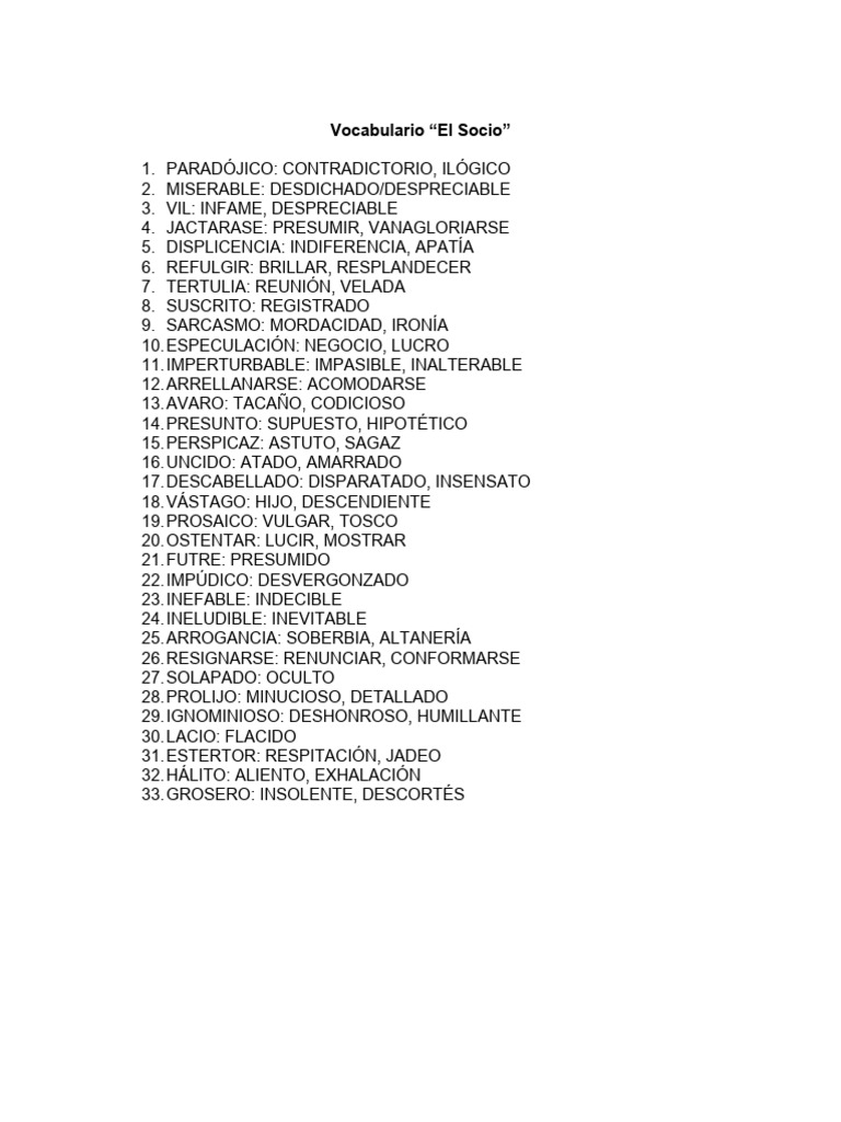 Vocabulario El Socio | PDF