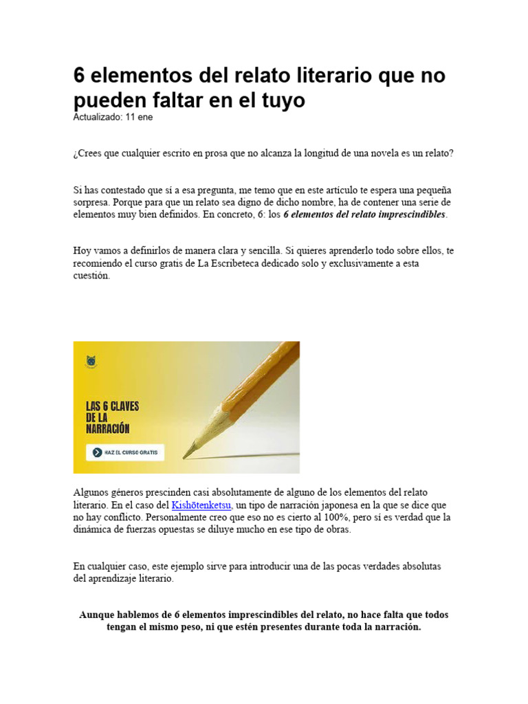 6 Elementos Del Relato Literario Que No Pueden Faltar en El Tuyo | PDF ...