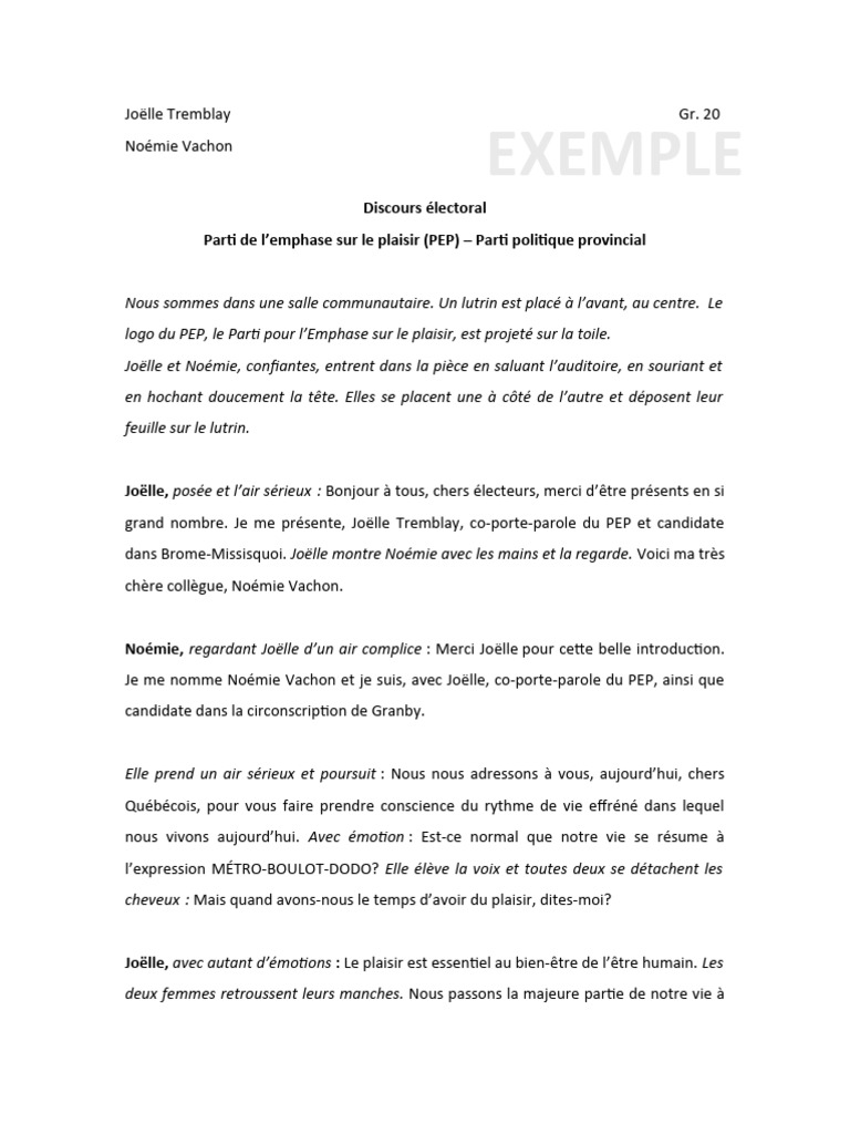 Exemple 2 - Discours électoral | PDF