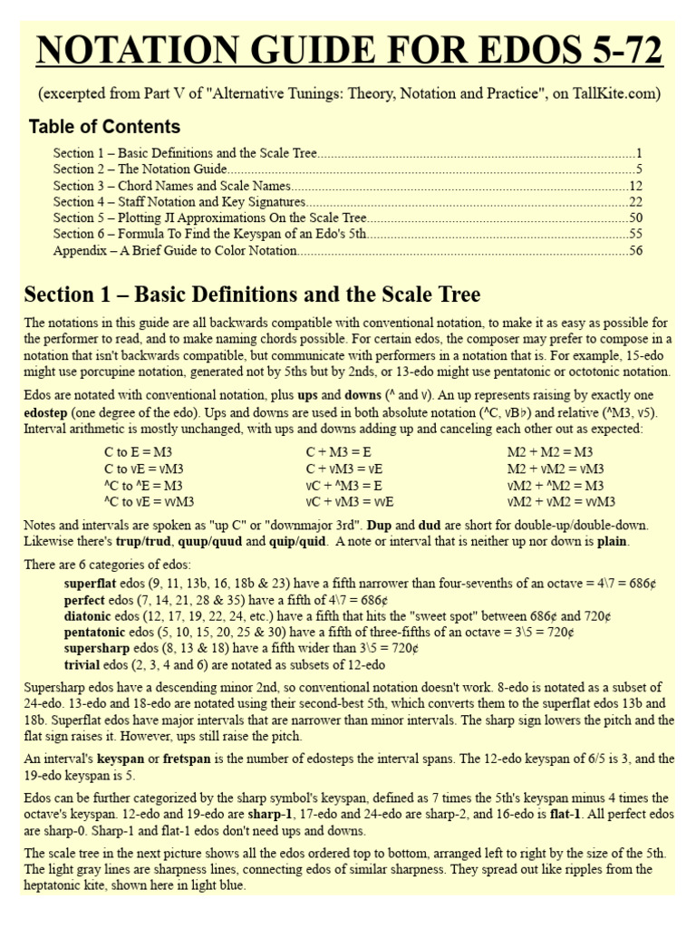 Notation Guide For Edos 5-72 | PDF | Interval (Music) | Scale (Music)