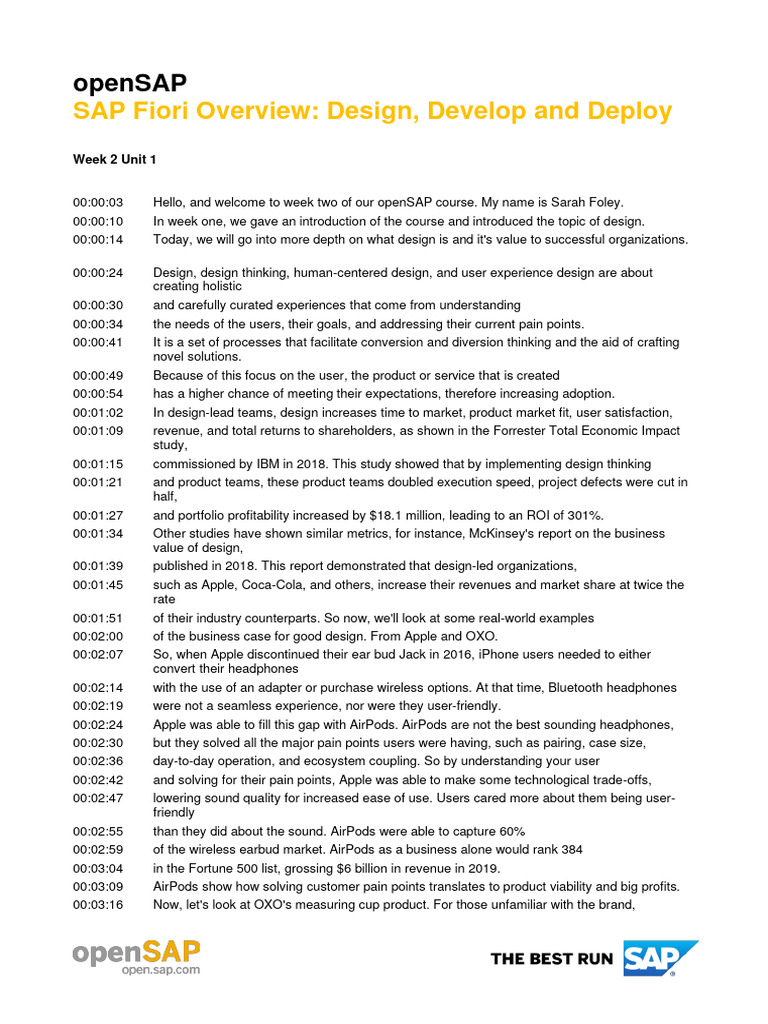 OpenSAP Fiori3 Week 2 Transcript | PDF | Page Layout | Usability