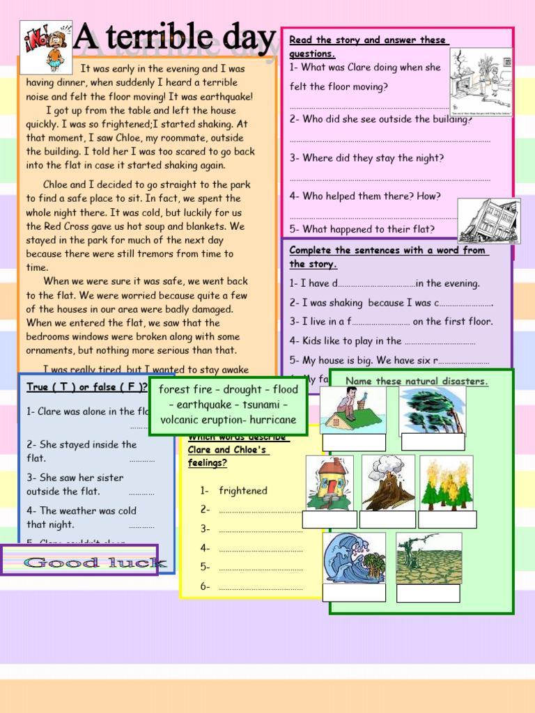 A Terrible Day Reading Comprehension Exercises - 37913 | PDF