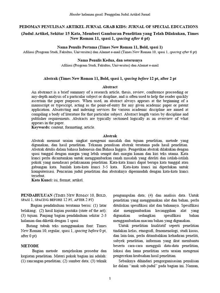 Template Artikel GRAB KIDS - EN - UNESA | PDF | Komputer | Metode & Bahan Ajar