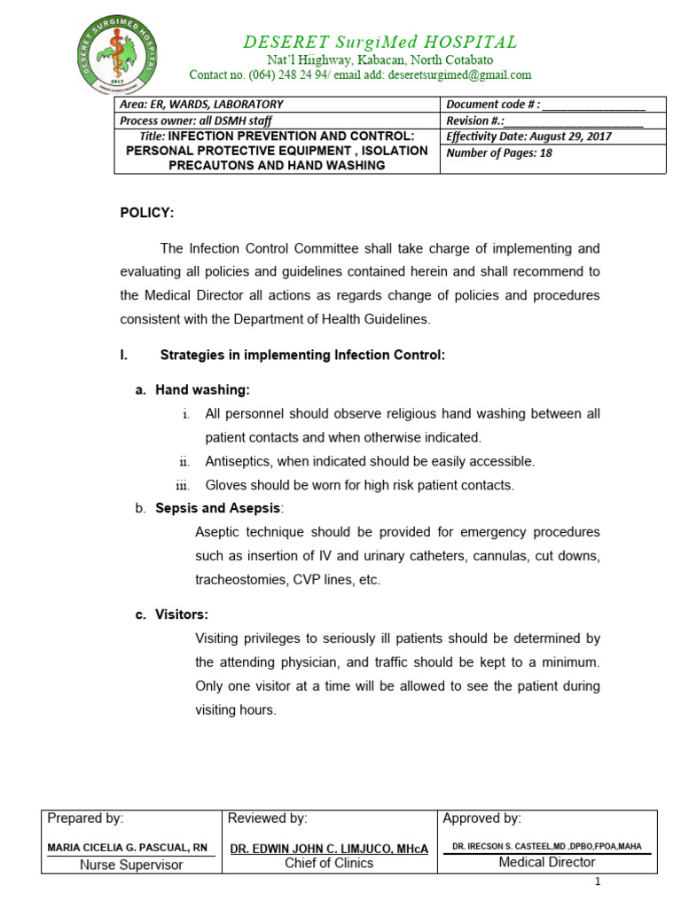 Policies Ipc Ppe Handwashing | PDF