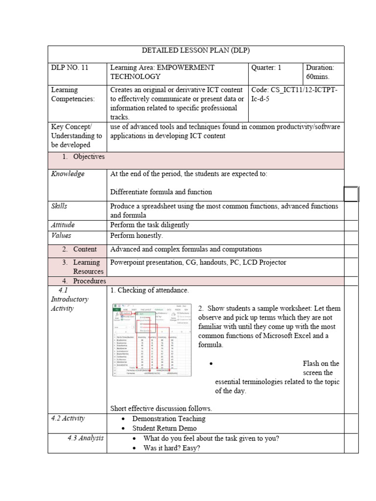 Detailed dlp4 | PDF | Worksheet | Learning