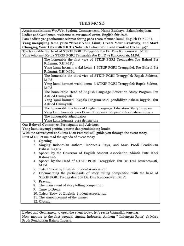 Contoh Teks MC Lomba SD | PDF