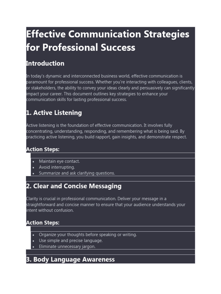 Effective Communication Strategies For Professional Success | Download Free PDF | Communication ...