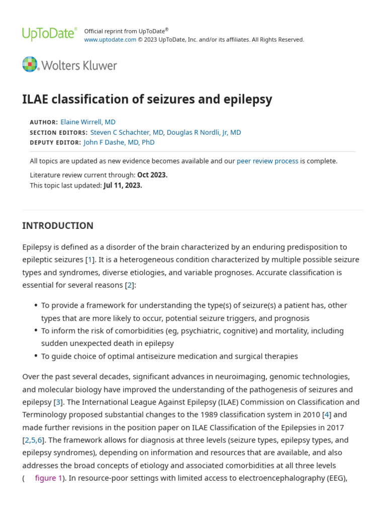 ILAE Classification of Seizures and Epilepsy - UpToDate | PDF ...