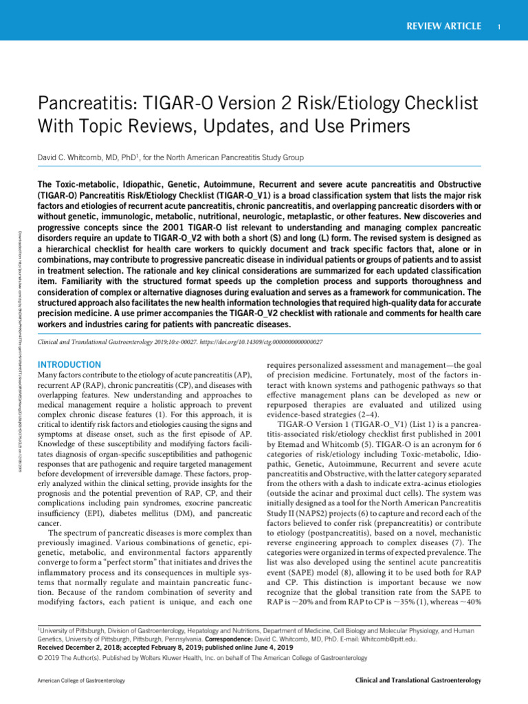 TIGAR-O Classification for Pancreatitis | PDF | Chronic Kidney Disease ...
