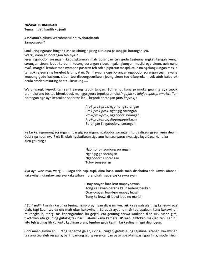 NASKAH BORANGAN - Jati Kasilih Ku Junti | PDF | Seni & Disiplin Bahasa | Seni