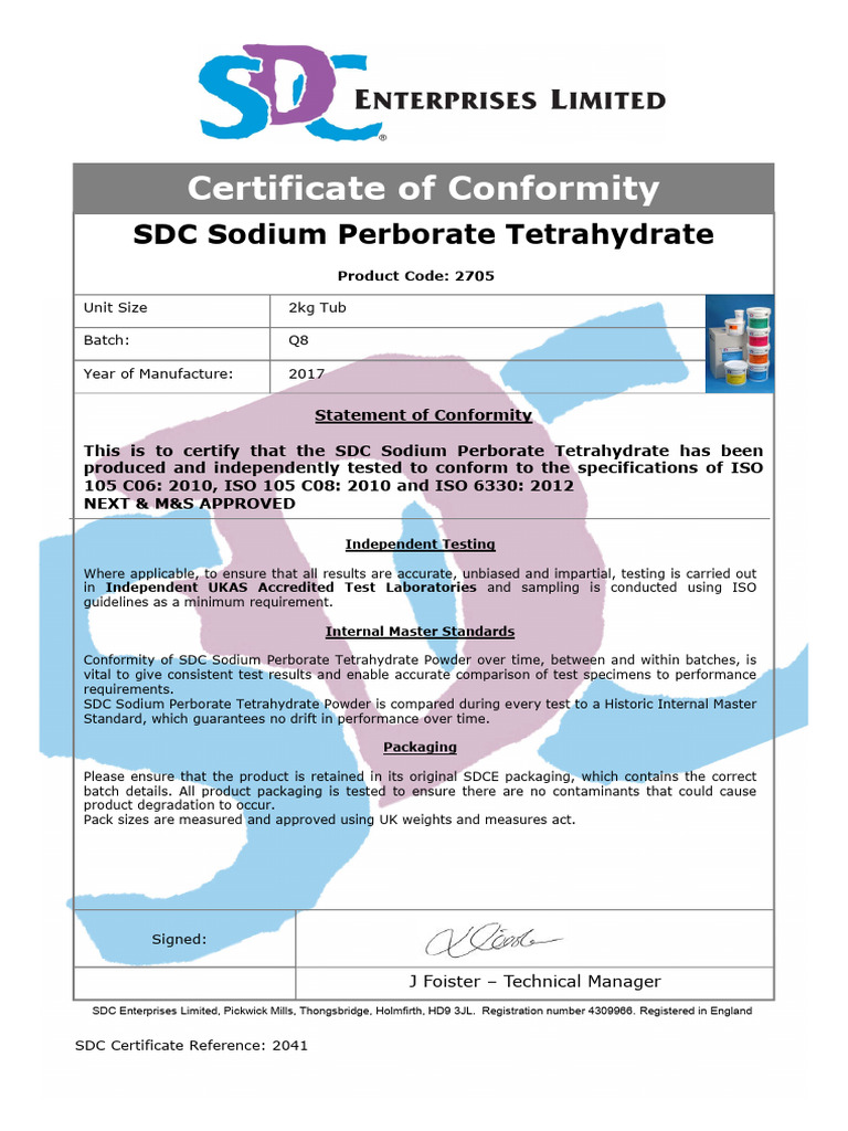 Sodium Perborate Tetrahydrate-COC | PDF