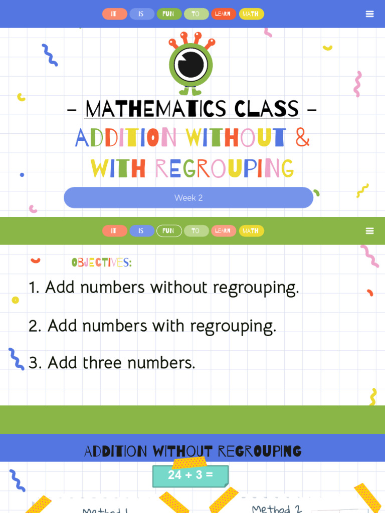 Mathematics WK 2 Addition Without & With Regrouping | PDF | Mathematics