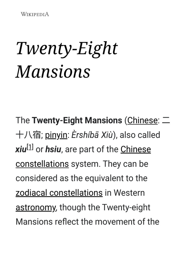 Twenty-Eight Mansions - Wikipedia | PDF