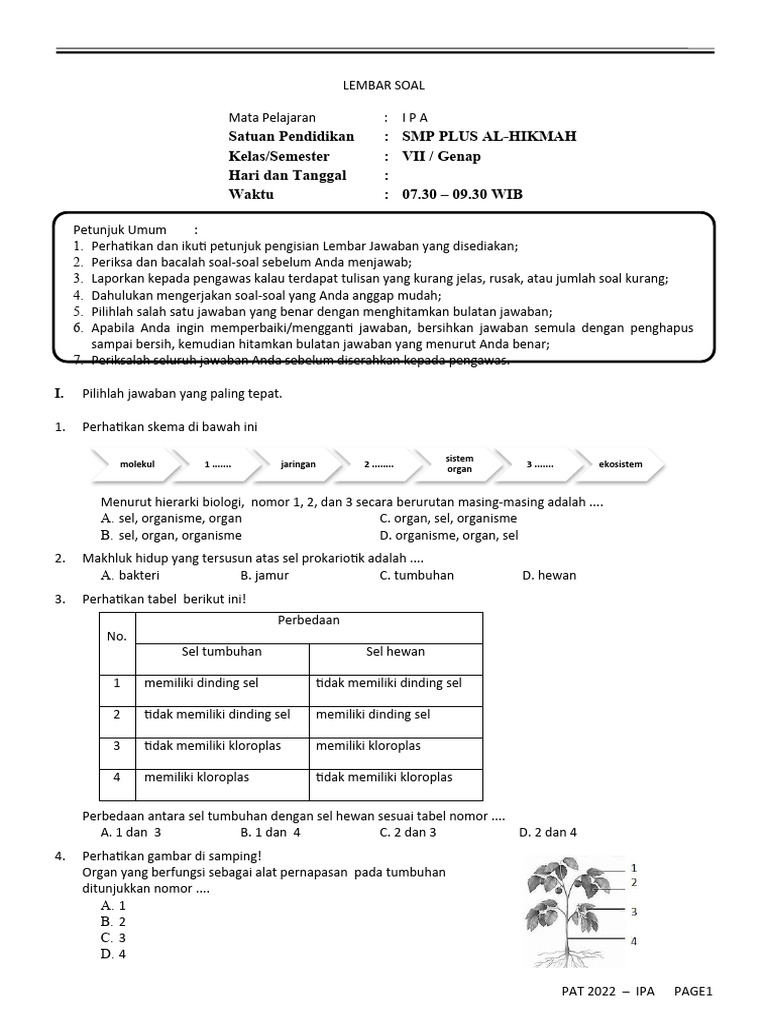 Soal Pat Ipa Kelas 7 Sem 2 | PDF | Sains & Matematika