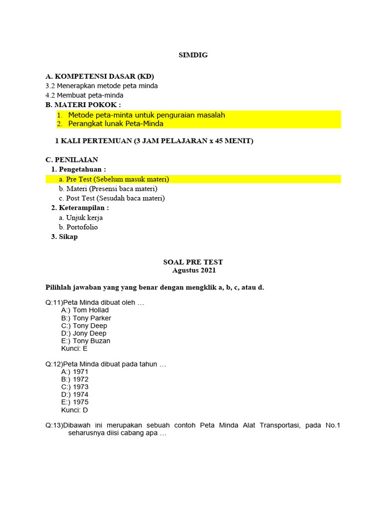 Soal Pre Test Dan Post Test | PDF | Metode & Bahan Ajar | Seni