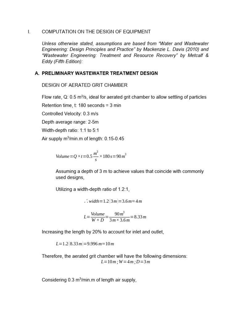 Computation On The Design of Equipment | PDF | Sewage Treatment ...