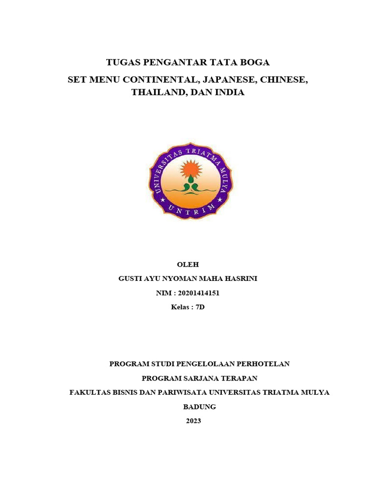 Tugas Set Menu Continental, Chinese, India, Asian | PDF | Cooking, Food ...