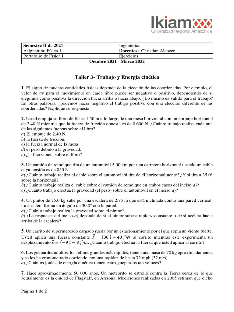 Tarea Trabajo y Energía | PDF | Fuerza | Mecanica clasica