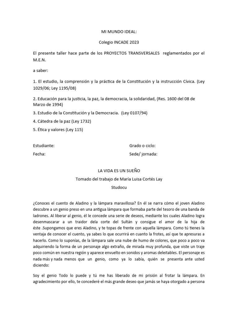 Mi Mundo Ideal: Taller de Reflexión | PDF | Derecho | Libros para ...