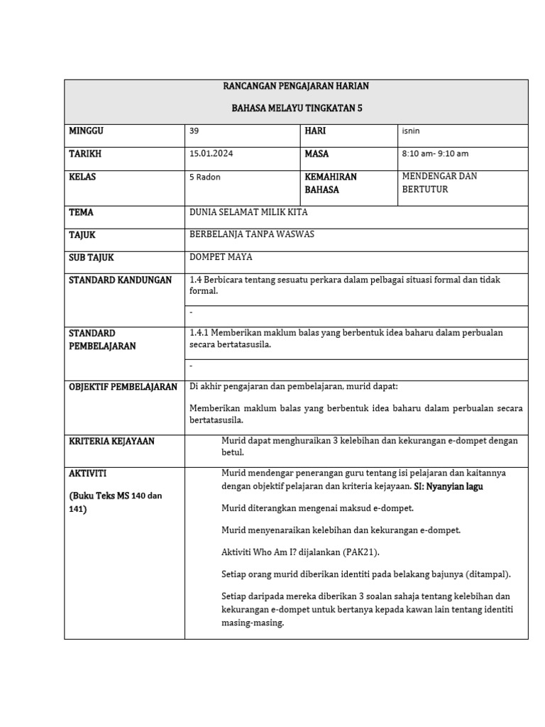 RPH Week 18 t5 | PDF